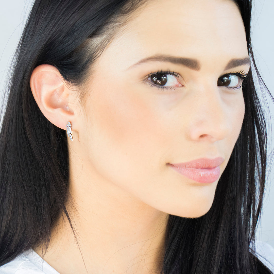 Stainless Steel Feather Stud Earrings – Simply Whispers