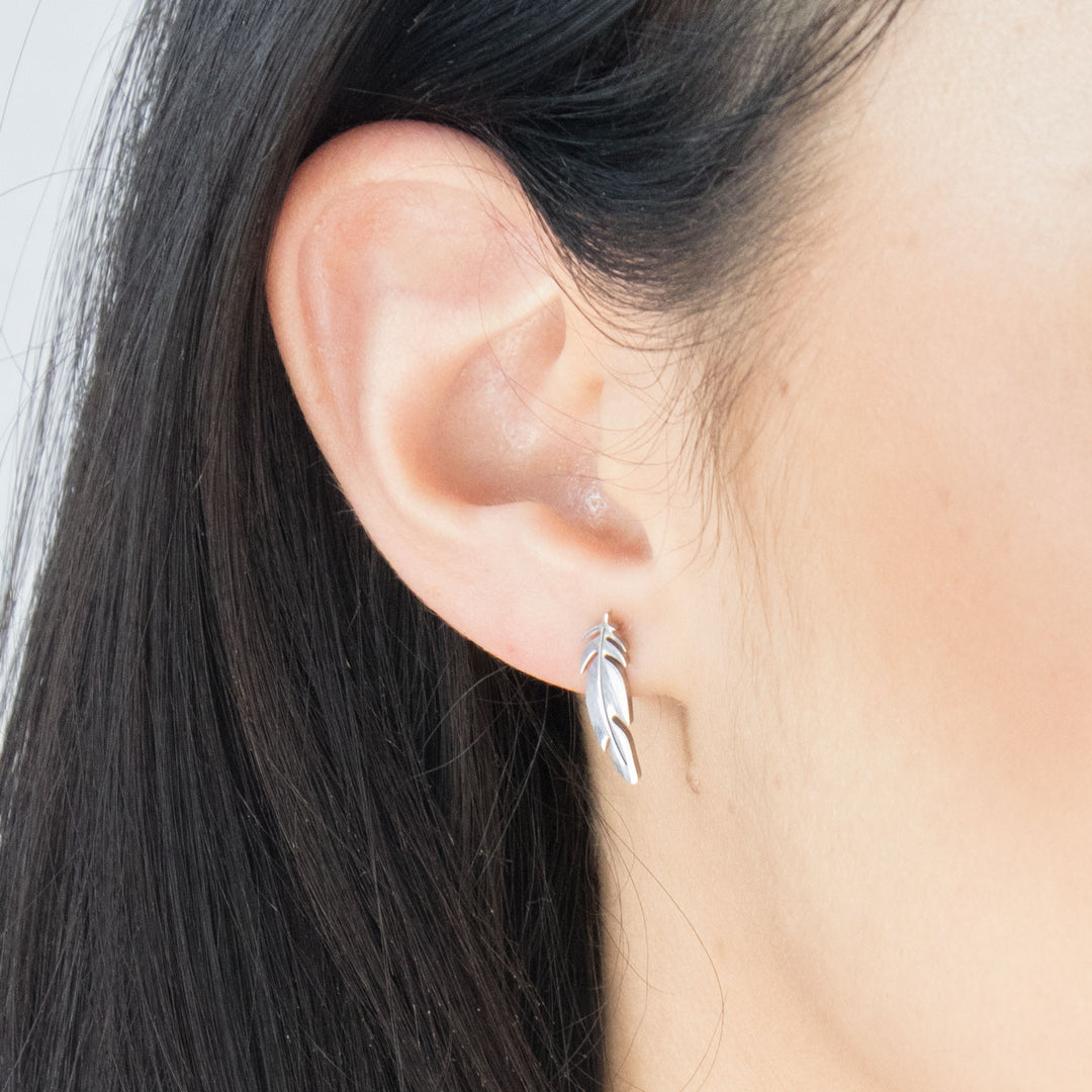 Stainless Steel Feather Stud Earrings – Simply Whispers